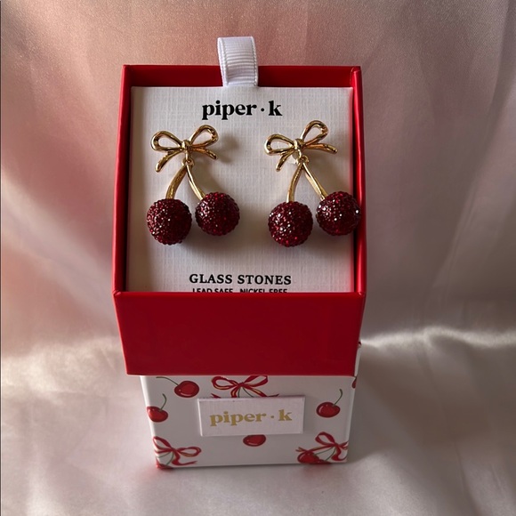 Piper | Jewelry | Piper K Red Cherry Earrings With Gold Bow | Poshmark